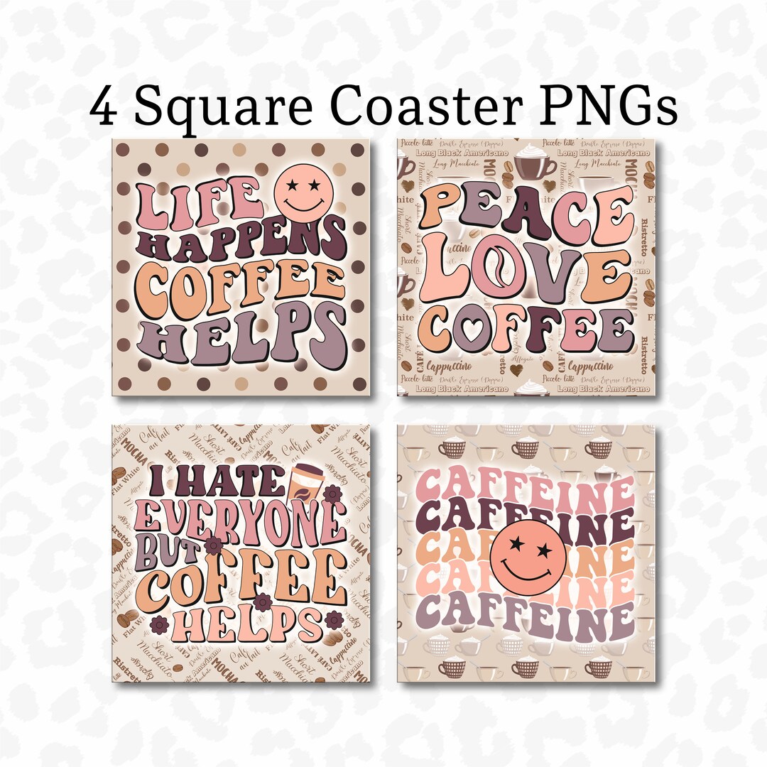 Square Coaster PNG, Coffee Coaster Design Square Coaster Bundle of 4 ...