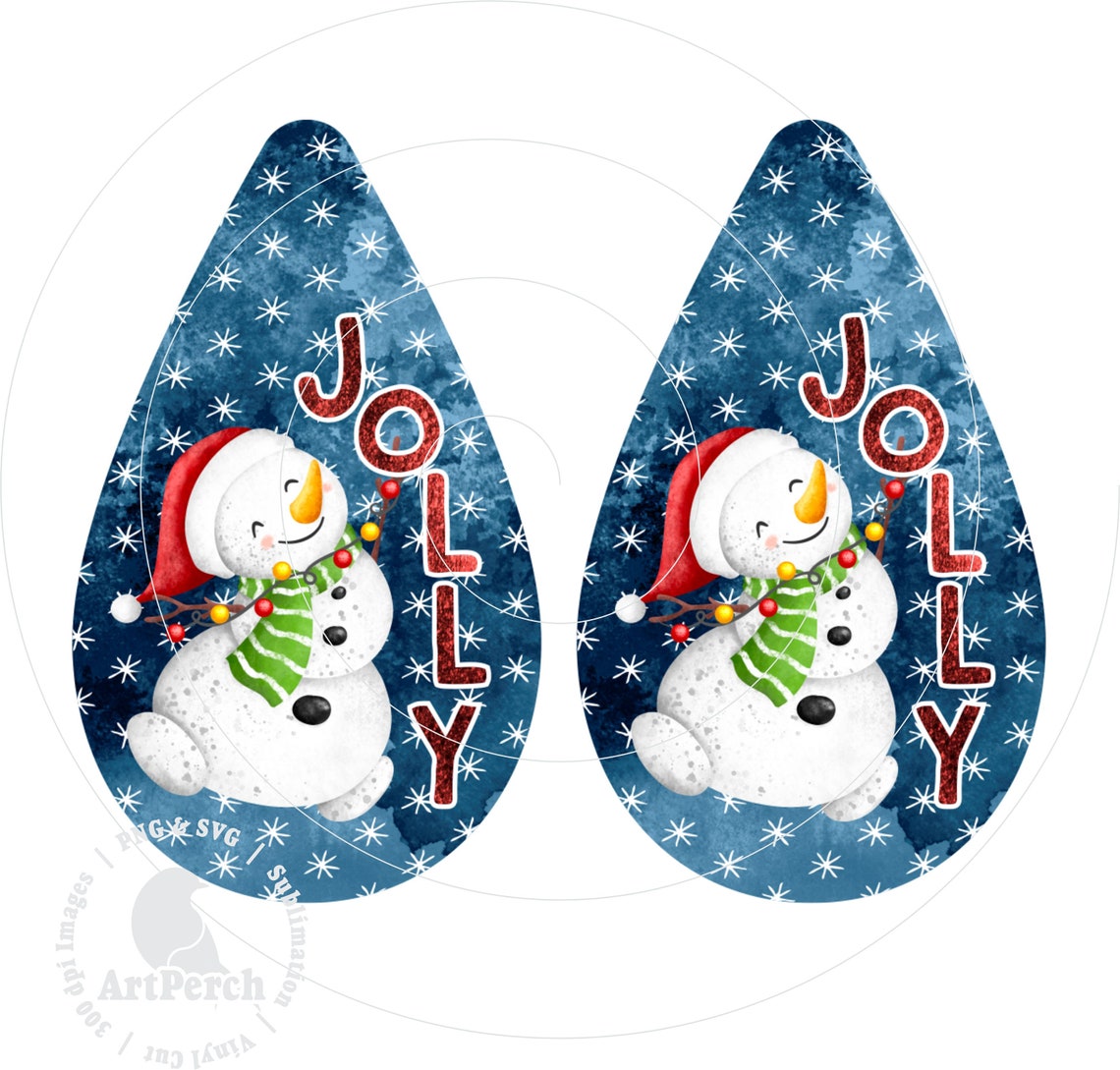 Jolly Snowman Teardrop Earring PNG Sublimation Design - Etsy