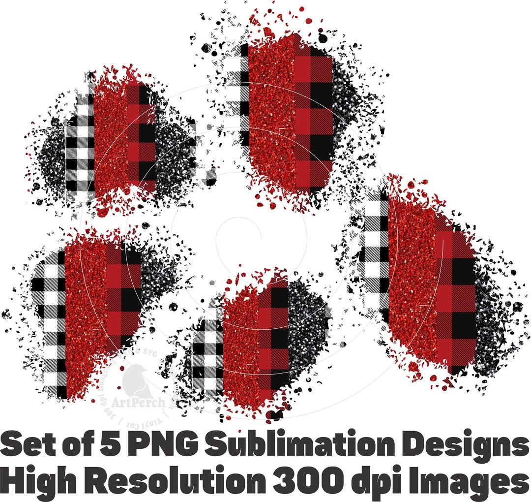 Winter Buffalo Plaid Black Red Glitter Sublimation Background Patches ...