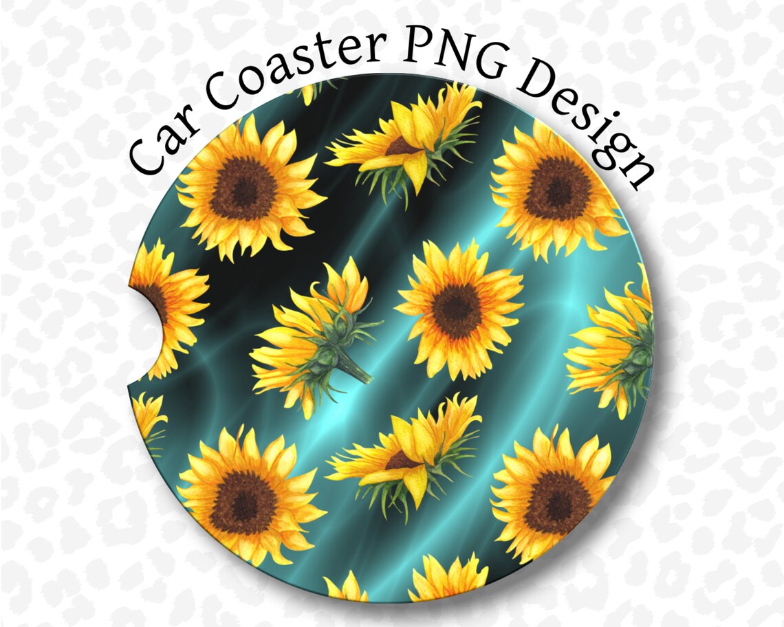Car Coaster PNG Sunflowers Teal Background Coaster - Etsy