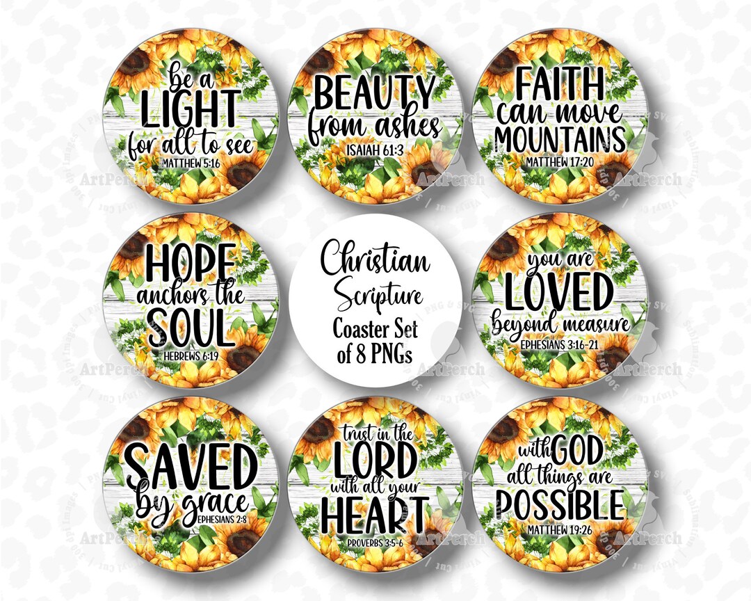 Scripture Coaster PNG, Bible Verse Coaster Design, Set of 8 Sublimation ...