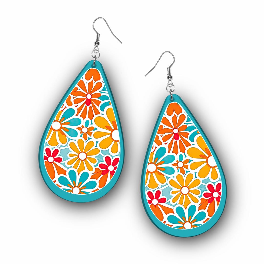 DIGITAL DOWNLOAD, Earring Png, Retro Floral Drop Earring Png ...