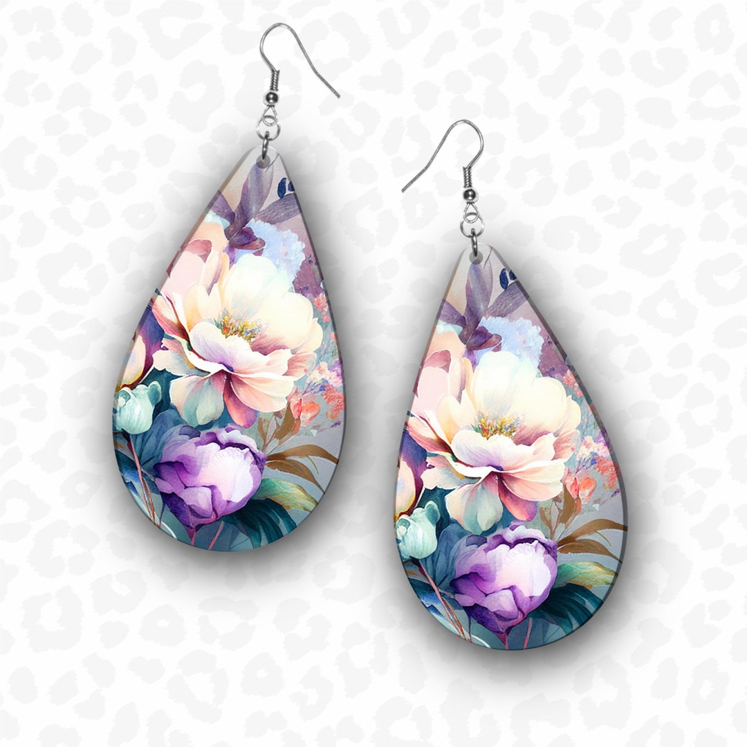 Earring PNG, Floral Drop Earring PNG, Sublimation Design, Boho Floral ...