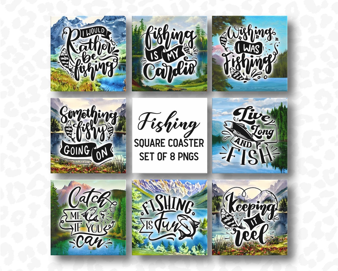 Square Coaster PNG, Father's Day, Fishing Square Coaster Bundle of 8 ...