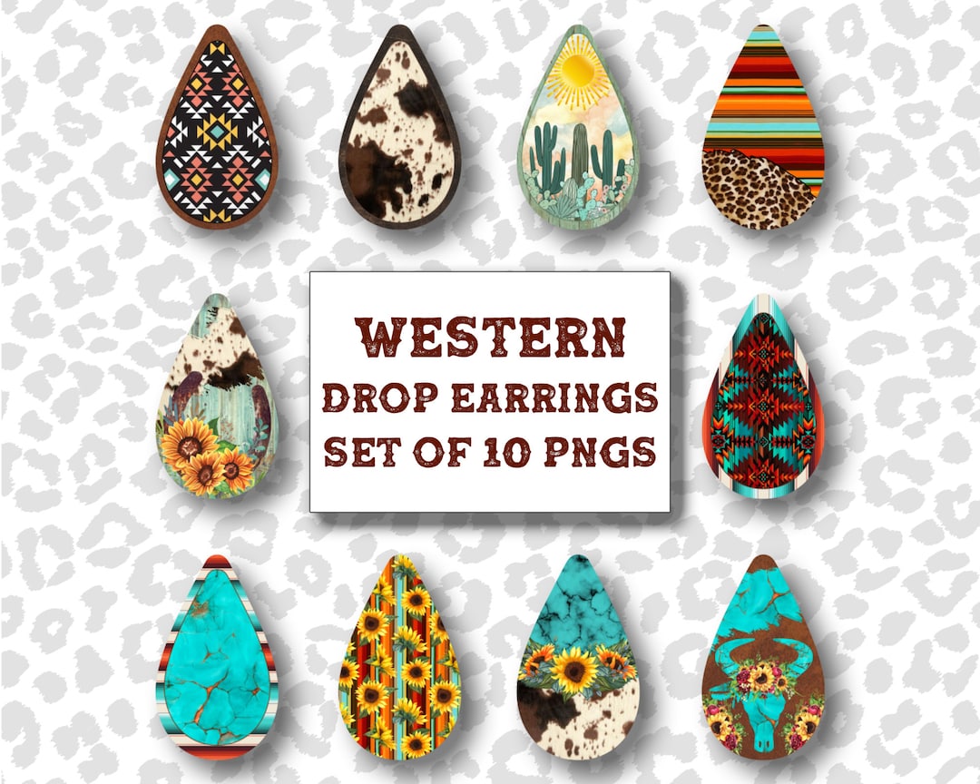 Western Earring PNG, Drop Earring Sublimation Design, Bundle of 10 ...