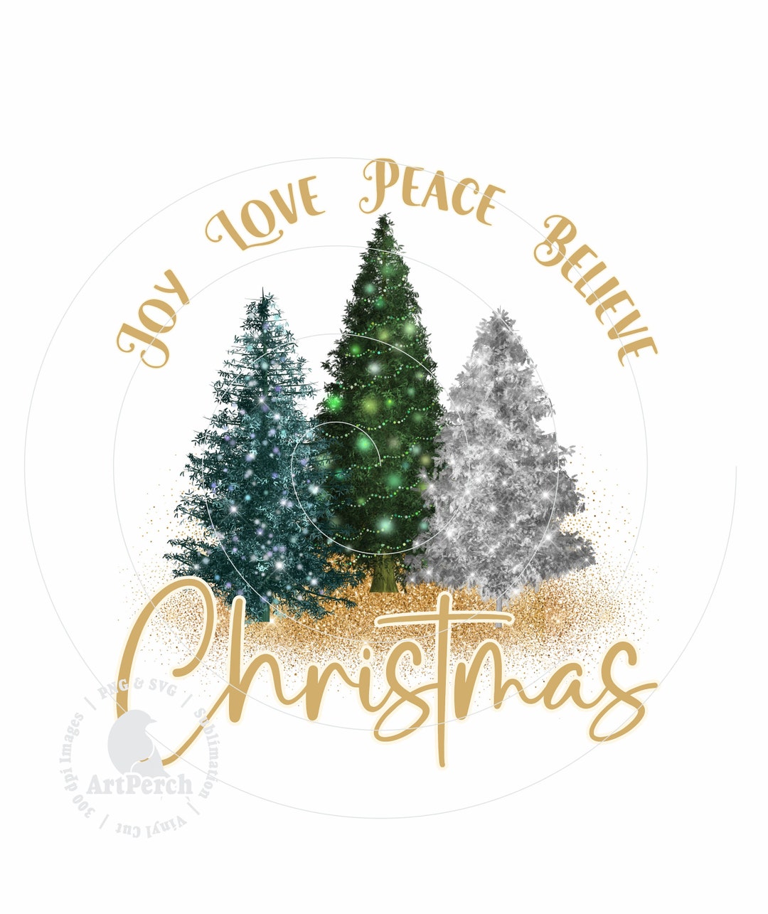 Joy Love Peace Believe Christmas Tree Sublimation PNG Design by ...