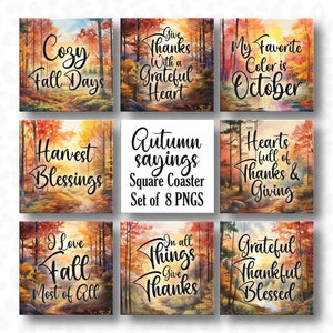 Fall Square Coaster PNG Autumn Sayings Square Coaster Bundle - Etsy