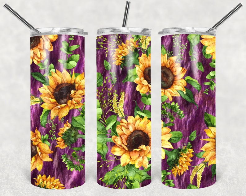 Sunflowers With Purple Texture Background 20 Oz Skinny Tumbler PNG ...