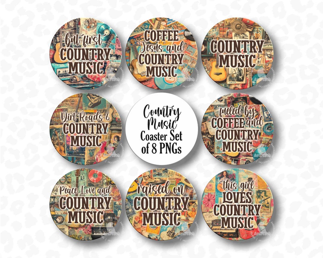 Country Music Coaster PNG, Coaster Bundle, Western Coaster PNG, Country ...