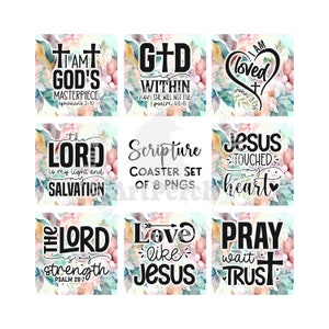 Scripture Coaster PNG, Square Coaster Design, Bible Verse Design, Set ...