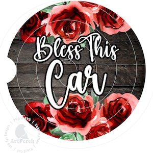 Bless This Car, Car Coaster PNG, Sublimation Design, Christian Car Coaster PNG, Rustic Wood, Red ...