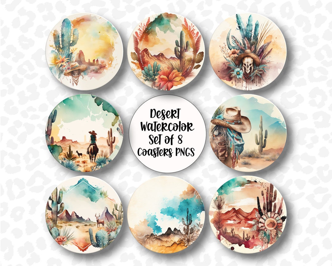 Desert Coaster PNG, Set of 8 Coaster Sublimation Design, Retro Western ...