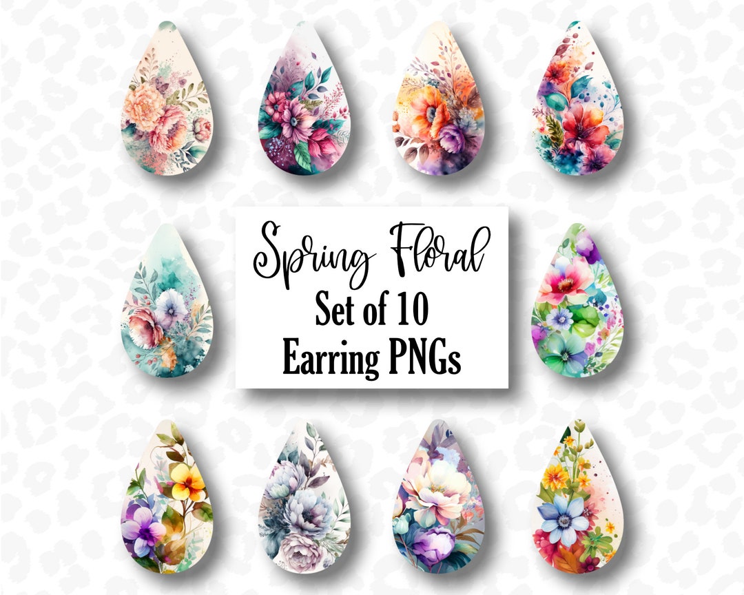 Floral Earring Pngs, Spring Drop Earring Sublimation Designs, Bundle of ...