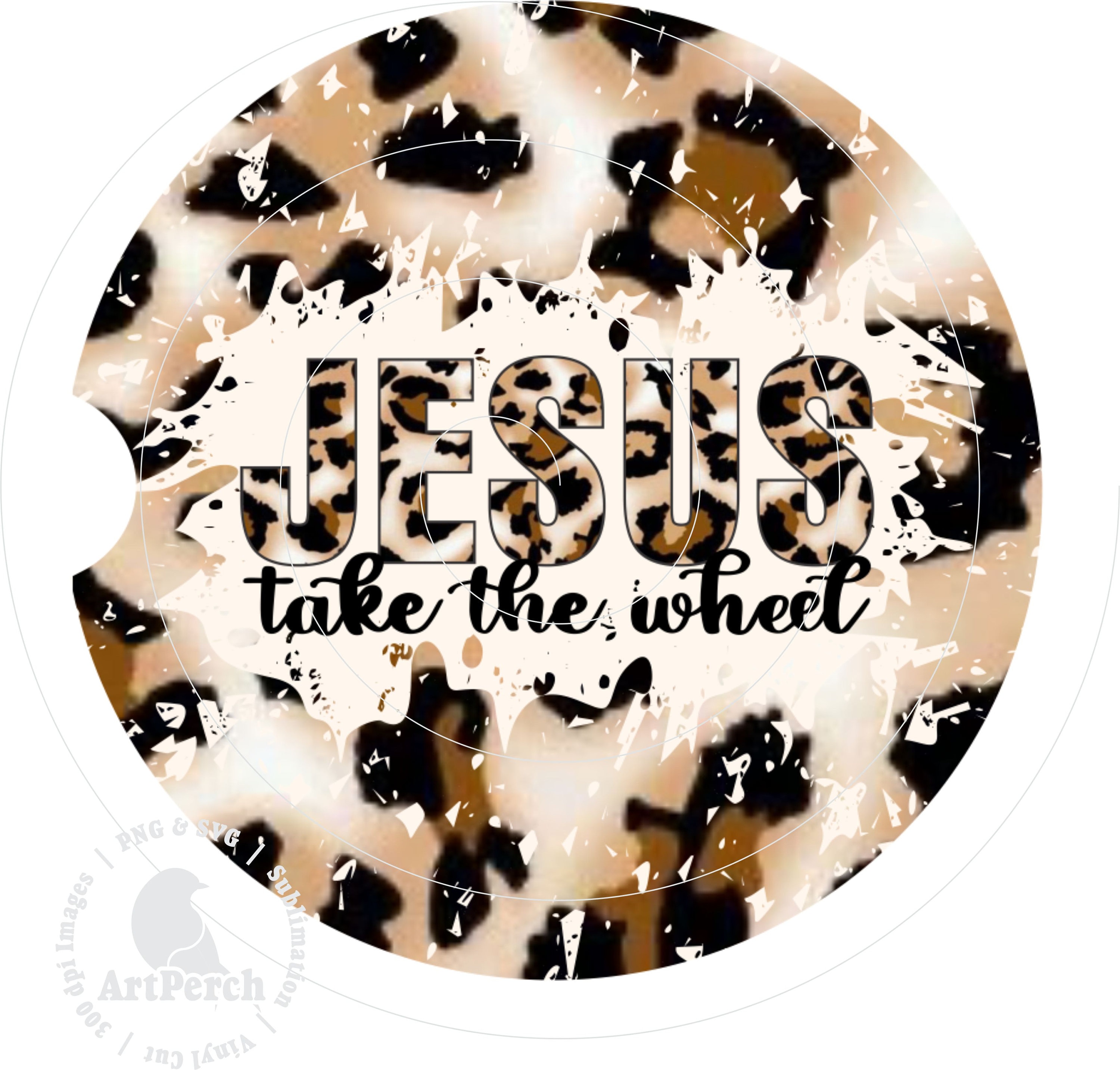 Jesus Car Coaster PNG, Jesus Take the Wheel, Leopard Print, Christian ...