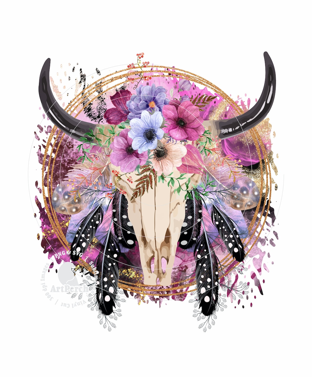 Boho Skull PNG, Western Sublimation Design, Floral Bull Skull, Skull ...