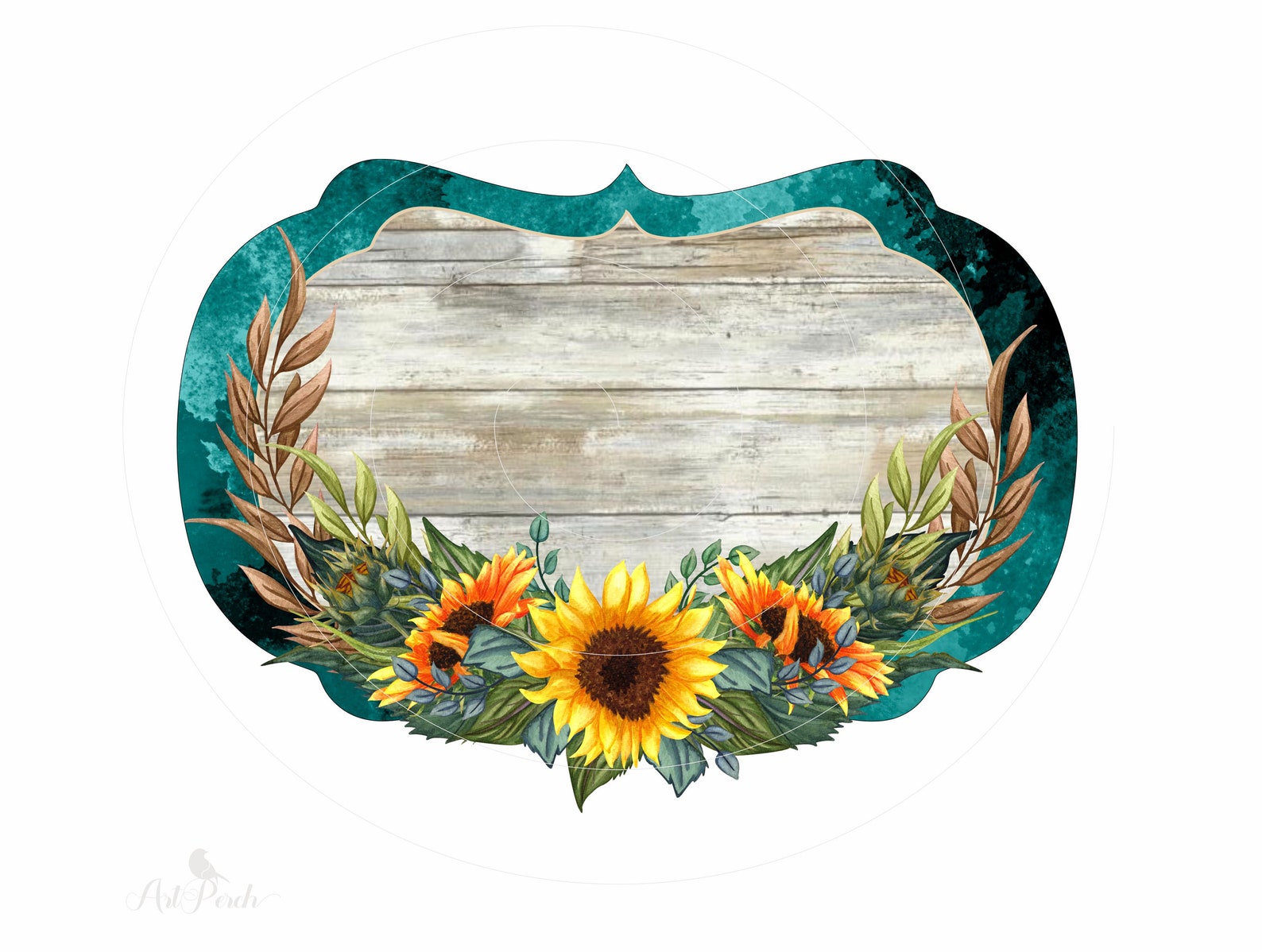 Teal Sunflower Rustic Wood Background Frame Sublimation PNG - Etsy