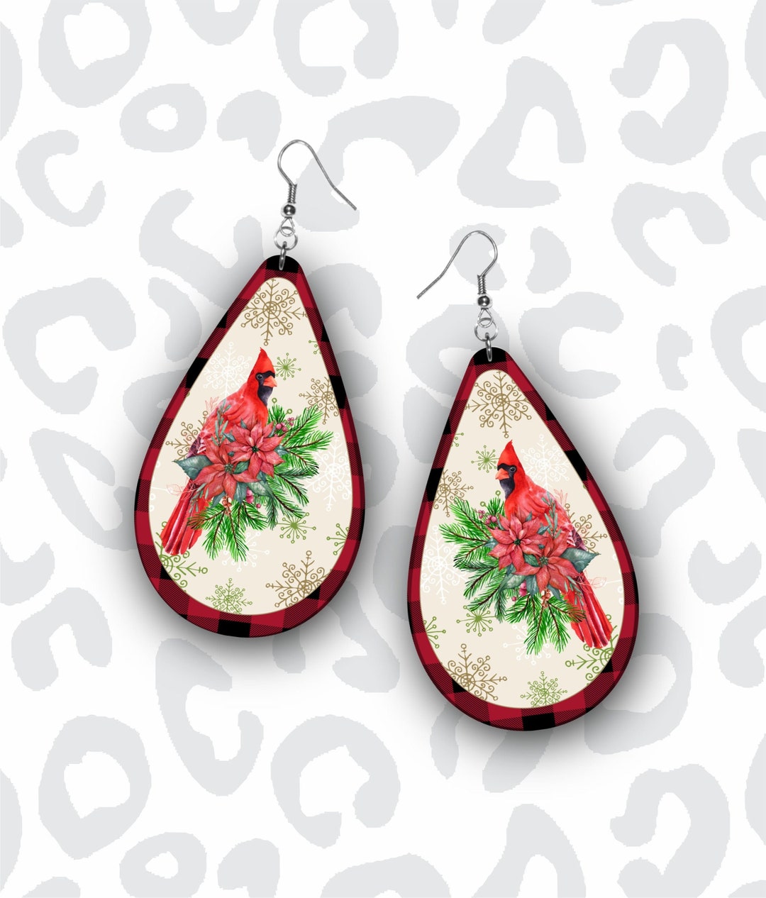 Cardinal Earring PNG, Christmas Earring Sublimation Design, Winter Drop ...