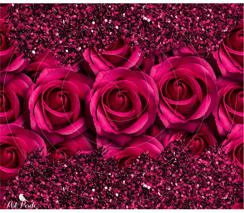 Deep Pink Roses Glitter Sparkle Look 20 Oz Skinny Tumbler PNG | Etsy