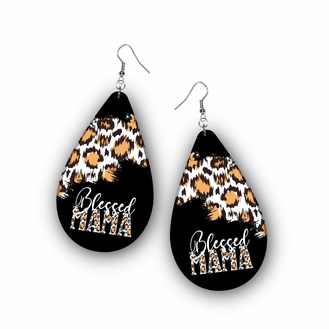Earring PNG, Blessed Mama Earring PNG, Mama Earring PNG, Leopard Print ...