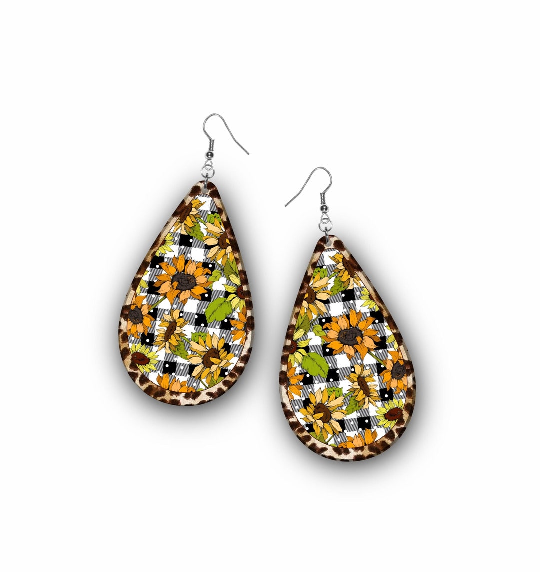 Fall Sunflower Earring PNG, Autumn Plaid Earring Sublimation Design ...