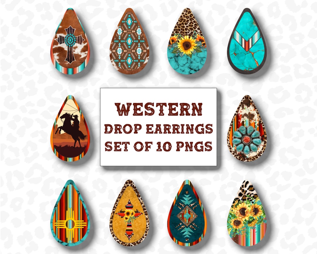 Drop Earring PNG, Western Earring Sublimation Design, Bundle of 10 ...