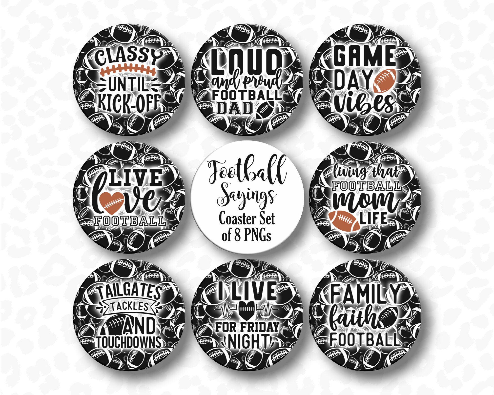 Football Coaster PNG, Football Keychain Sublimation Design, Bundle of 8 ...