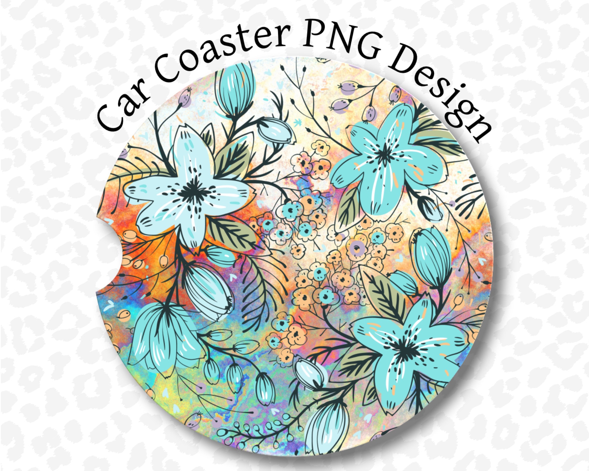 Car Coaster PNG, Teal Floral Car Coaster Sublimation Design, Turquoise ...