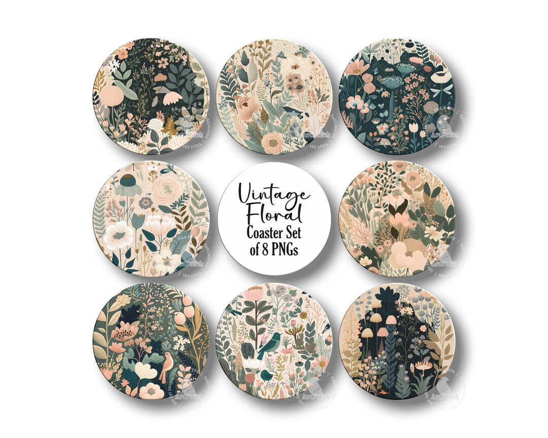 Vintage Coaster PNG, Floral Coaster PNG, Boho Coaster PNG, Sublimation ...