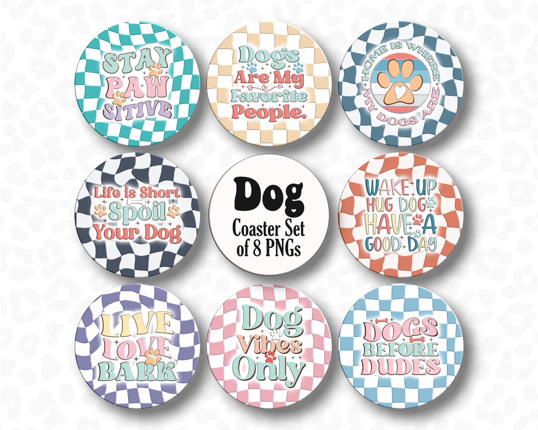 Retro Dog Coaster Pngs, Set of 8 Car Coaster Sublimation Designs ...
