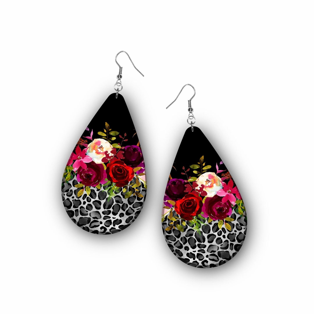 Leopard Print Earring PNG, Drop Earring PNG, Sublimation Design, Red ...