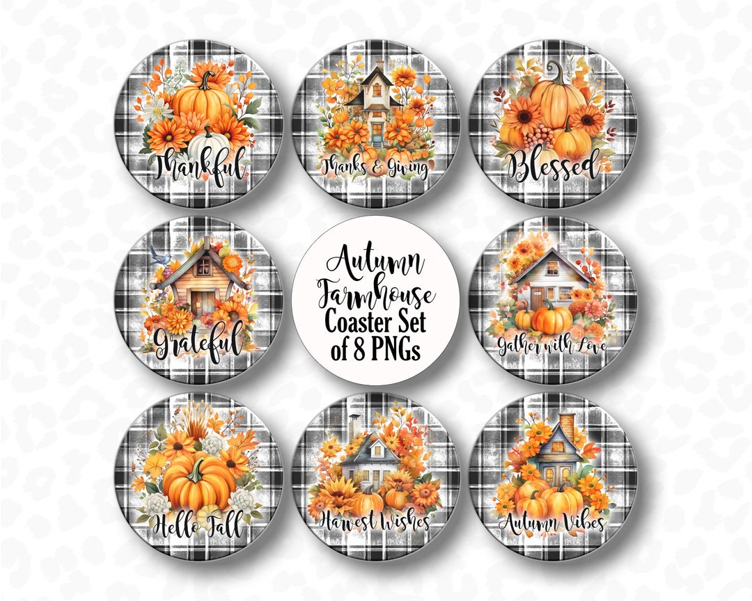 Autumn Farmhouse Coaster Pngs, Fall Coaster PNG Bundle, Sublimation ...