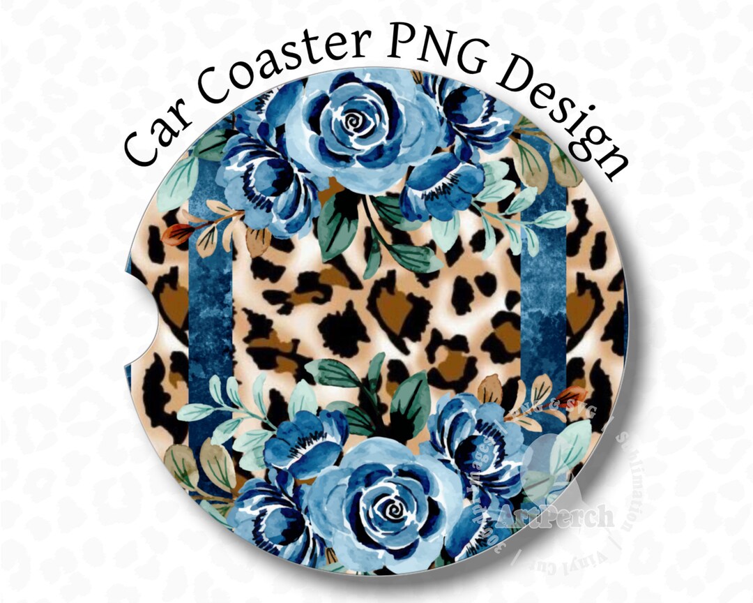Car Coaster PNG, Blue Roses, Leopard Print, Car Coaster Sublimation ...