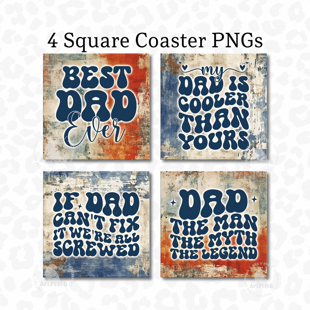 Father's Day Coaster PNG, Dad Square Coaster Sublimation Design, Best ...