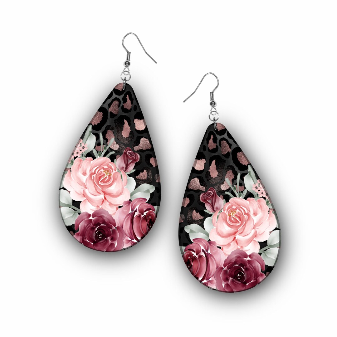 Earring PNG, Rose Gold Animal Print, Floral Earring PNG, Leopard Drop ...