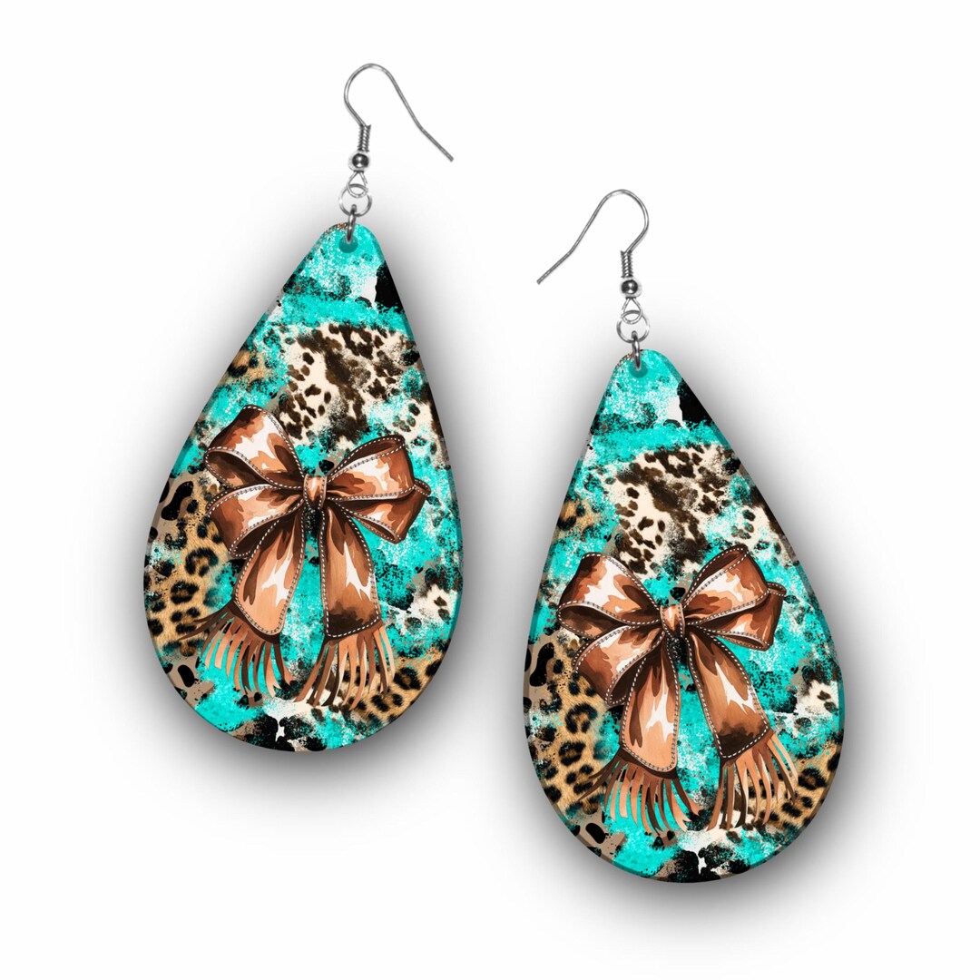 DIGITAL DOWNLOAD, Western Earring PNG, Turquoise, Leopard Print ...
