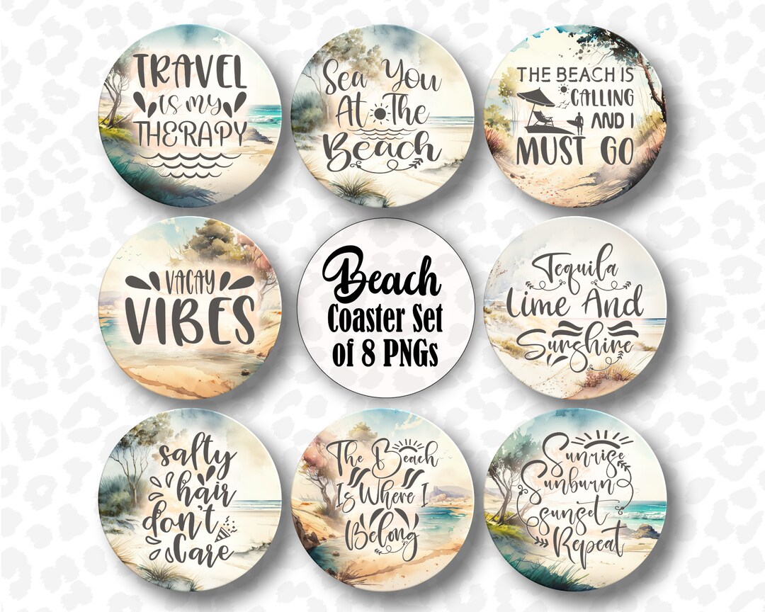 Beach Coaster PNG, Vacation Car Coaster Sublimation Design, Sun Sand ...