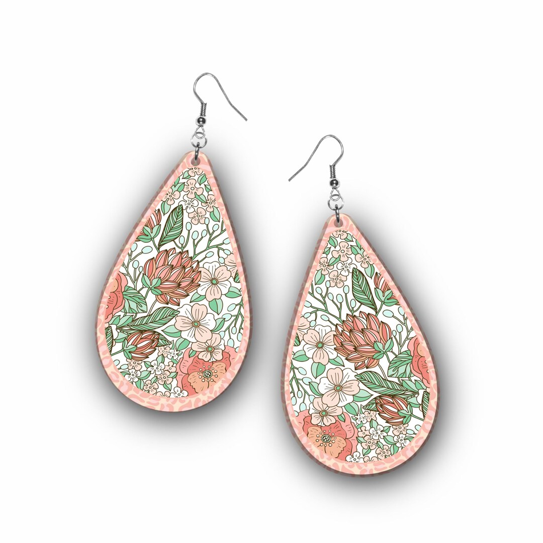 Drop Earring PNG, Floral Earring PNG, Peachy Pink, Leopard Print ...