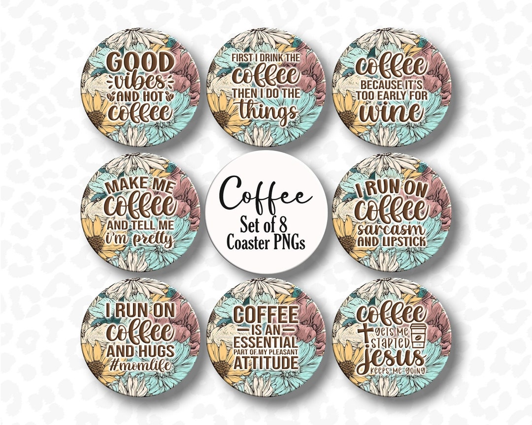 Coffee Coaster PNG Bundle, Rustic Floral Coaster PNG, Coffee Coaster ...