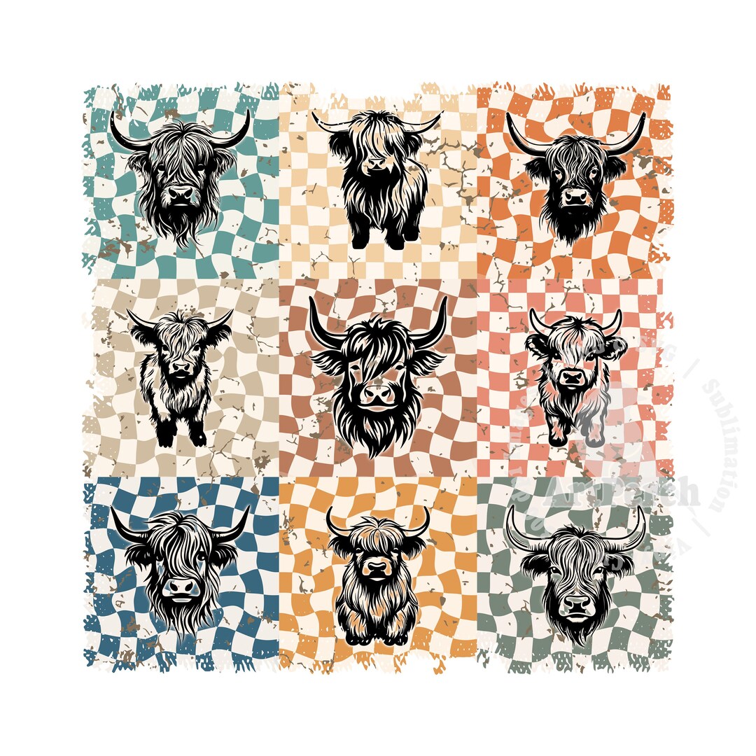 Highland Cow PNG, Retro Cow Shirt Design, Western Grunge, Sublimation ...