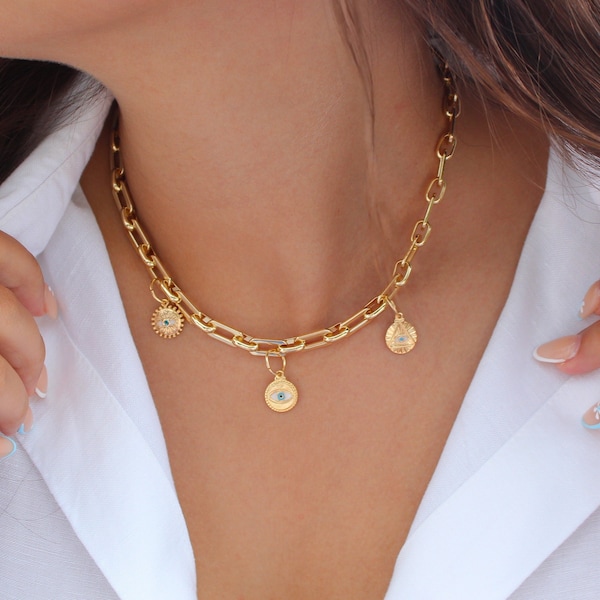 Paperclip Evil Eye Necklace - Etsy