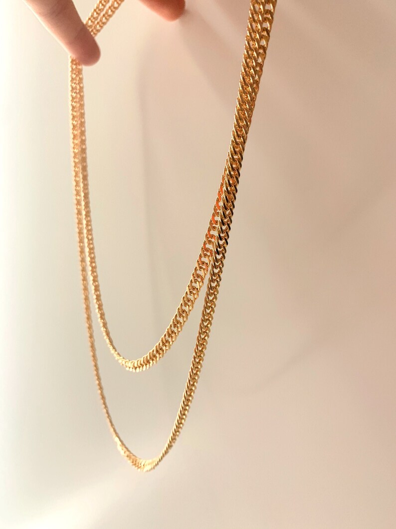 Double Gold Curb Chain, Gold Cuban Chain, Gold Cuban Set, Gold Layered ...