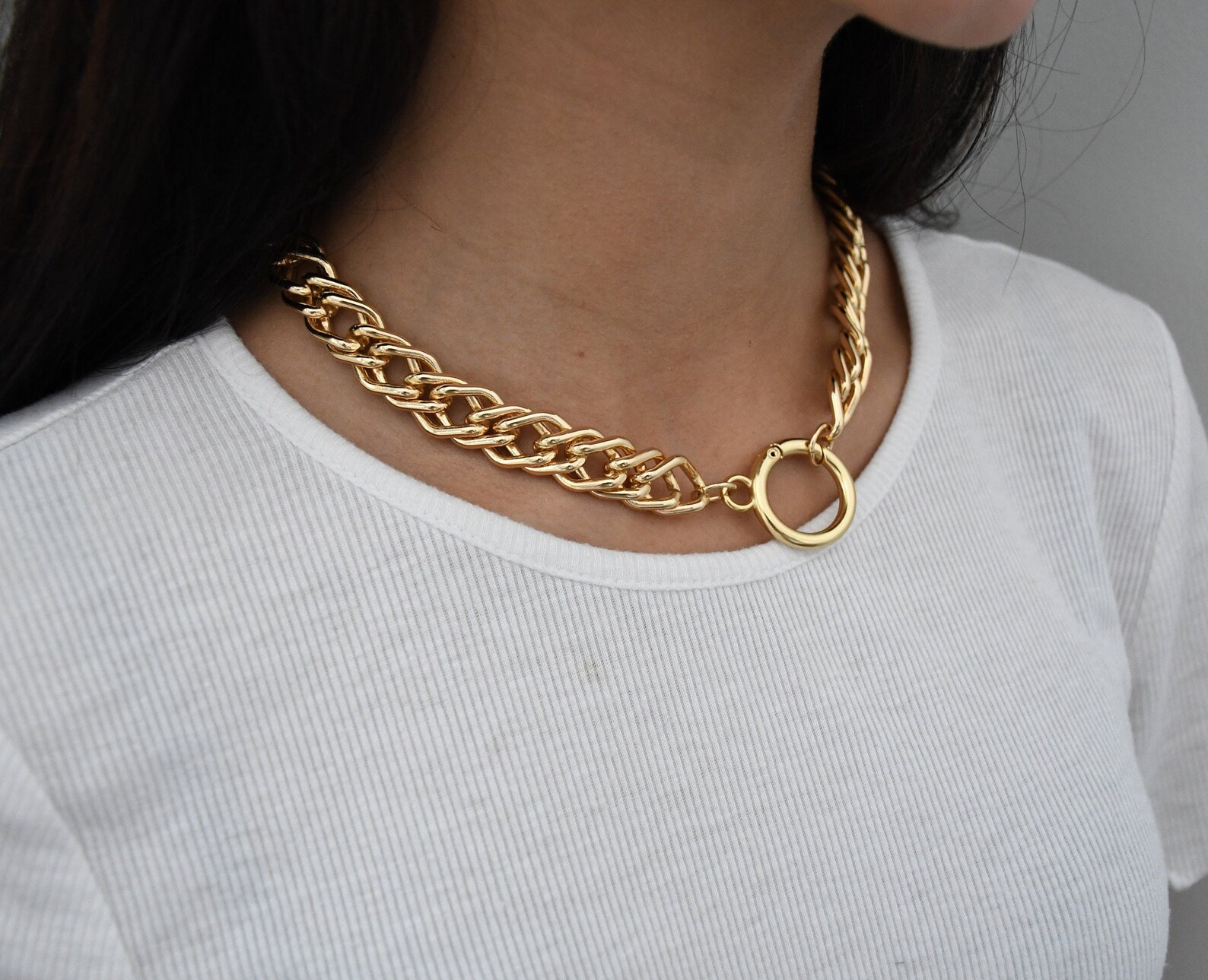 Circle Lock Thick Choker Chain Gold Choker Lock Chain - Etsy