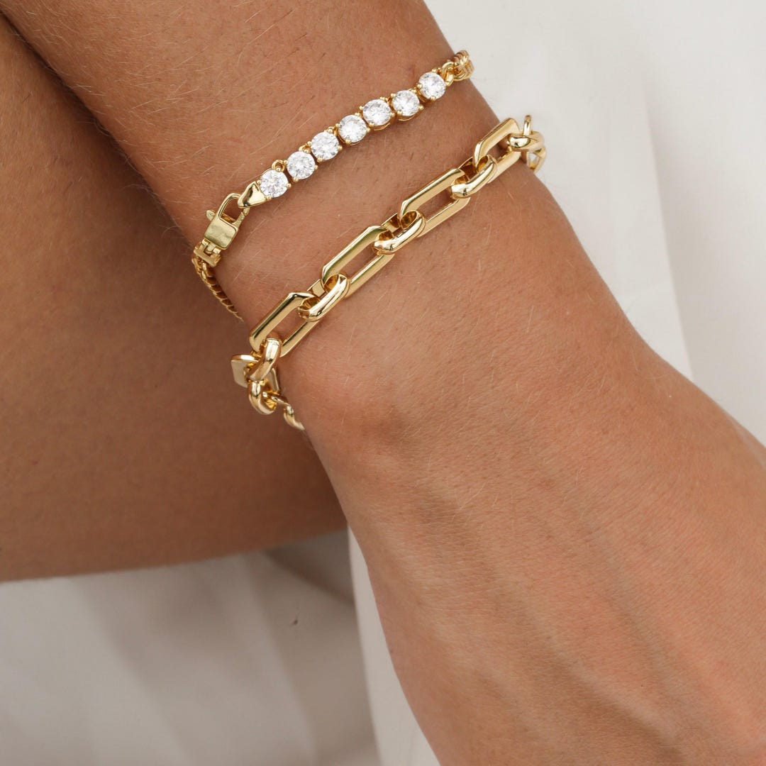 Thin Cuban Link Tennis Finish Bracelet | Chunky Paperclip Cable Link ...