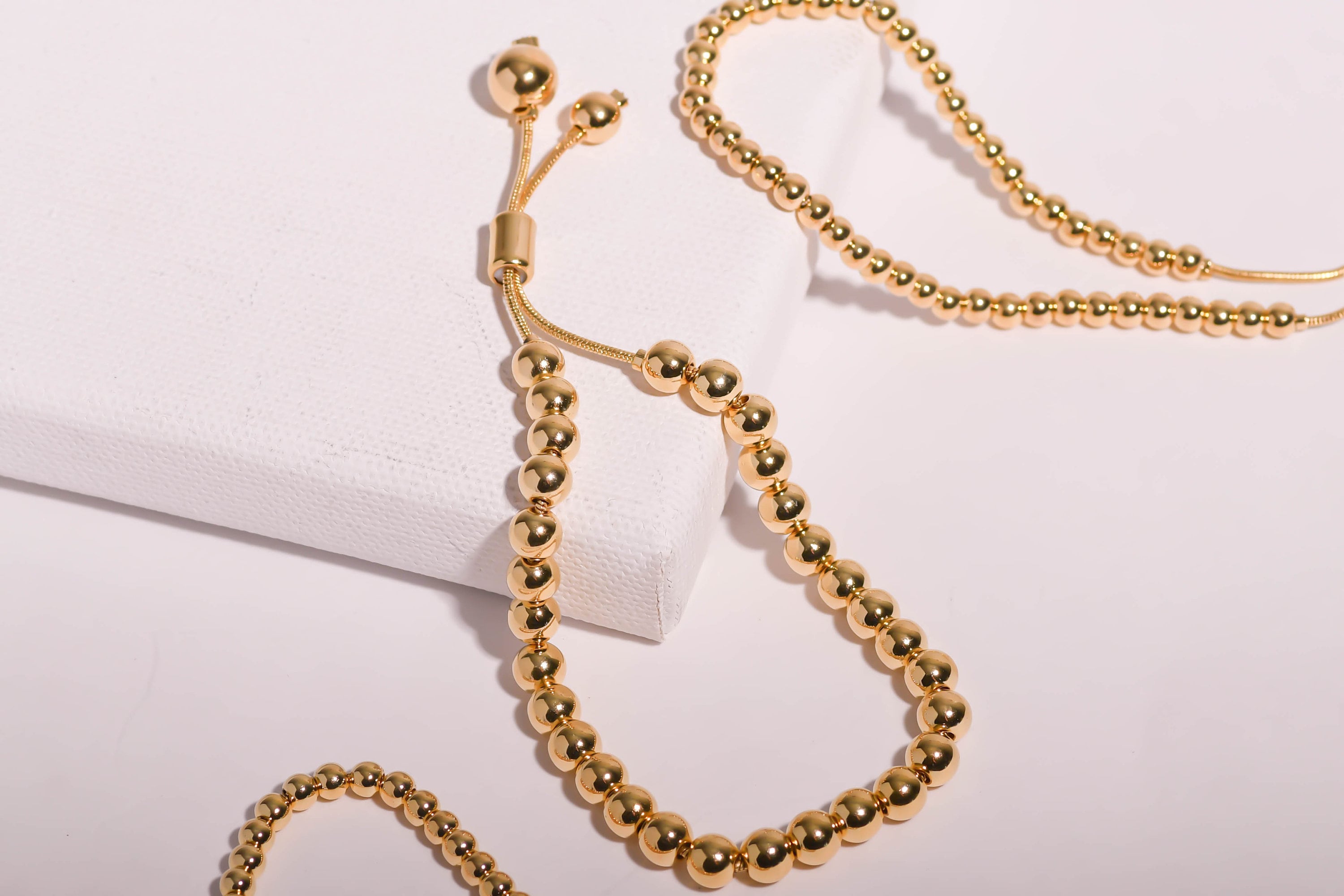 Adjustable Gold Beaded Bracelets | 18k Gold Layered Beaded Bracelet ...