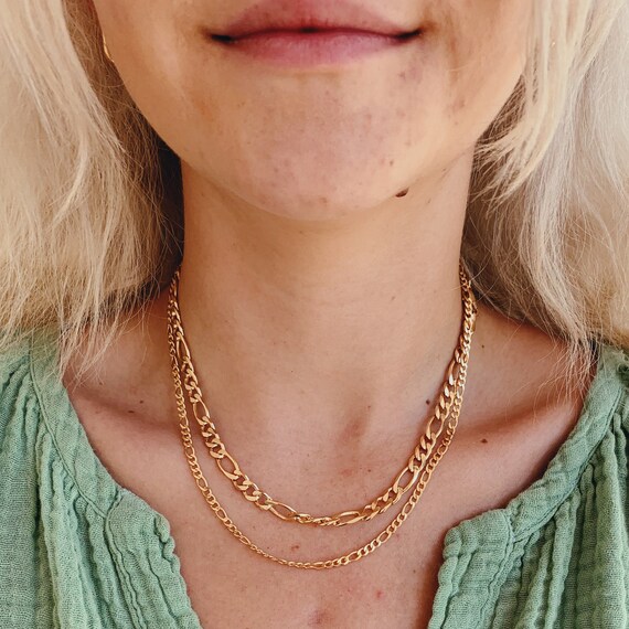 Gold Chain Necklace 8mm Diamond Cut Figaro Chain Thin Figaro | Etsy