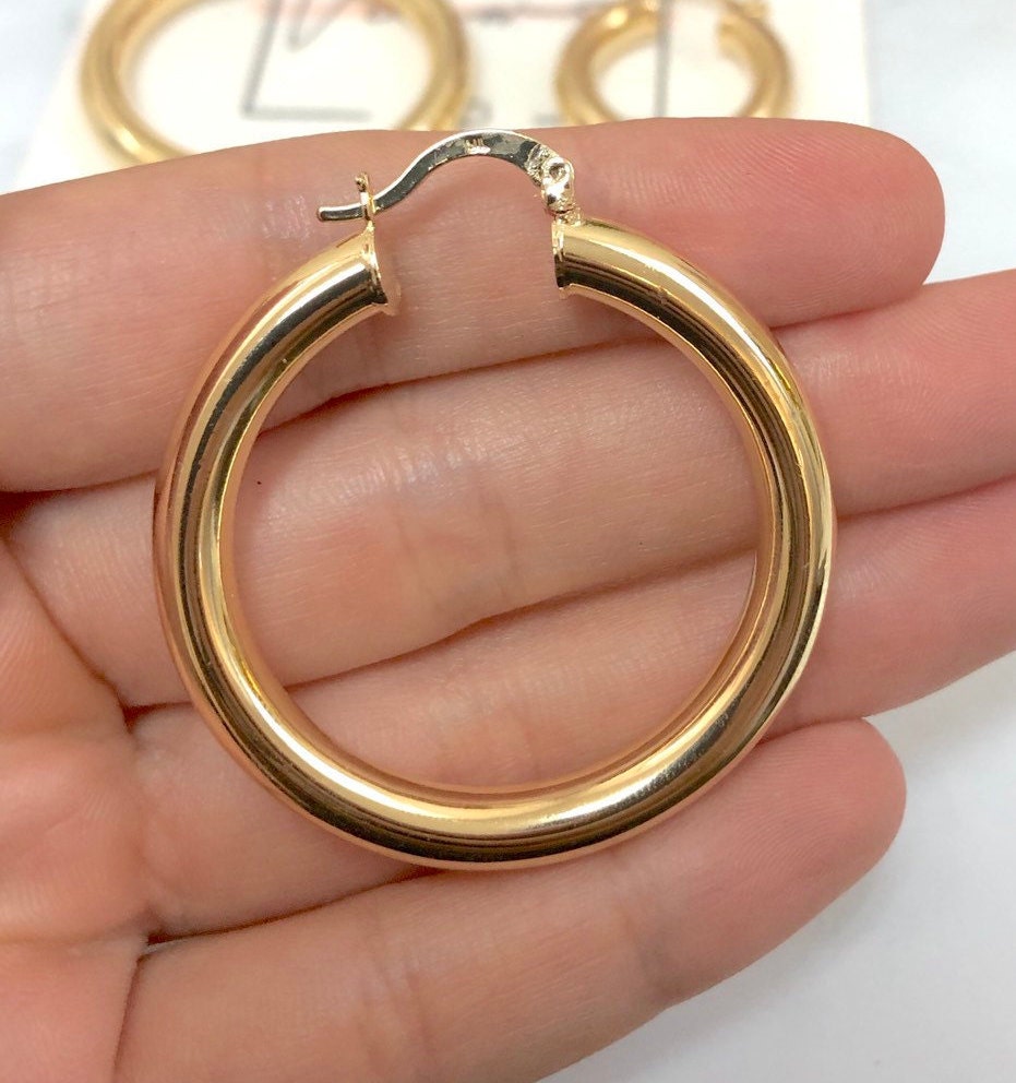 Gold Hoops Gold Hoop Earrings 4mm Thick Gold Hoops Gold - Etsy