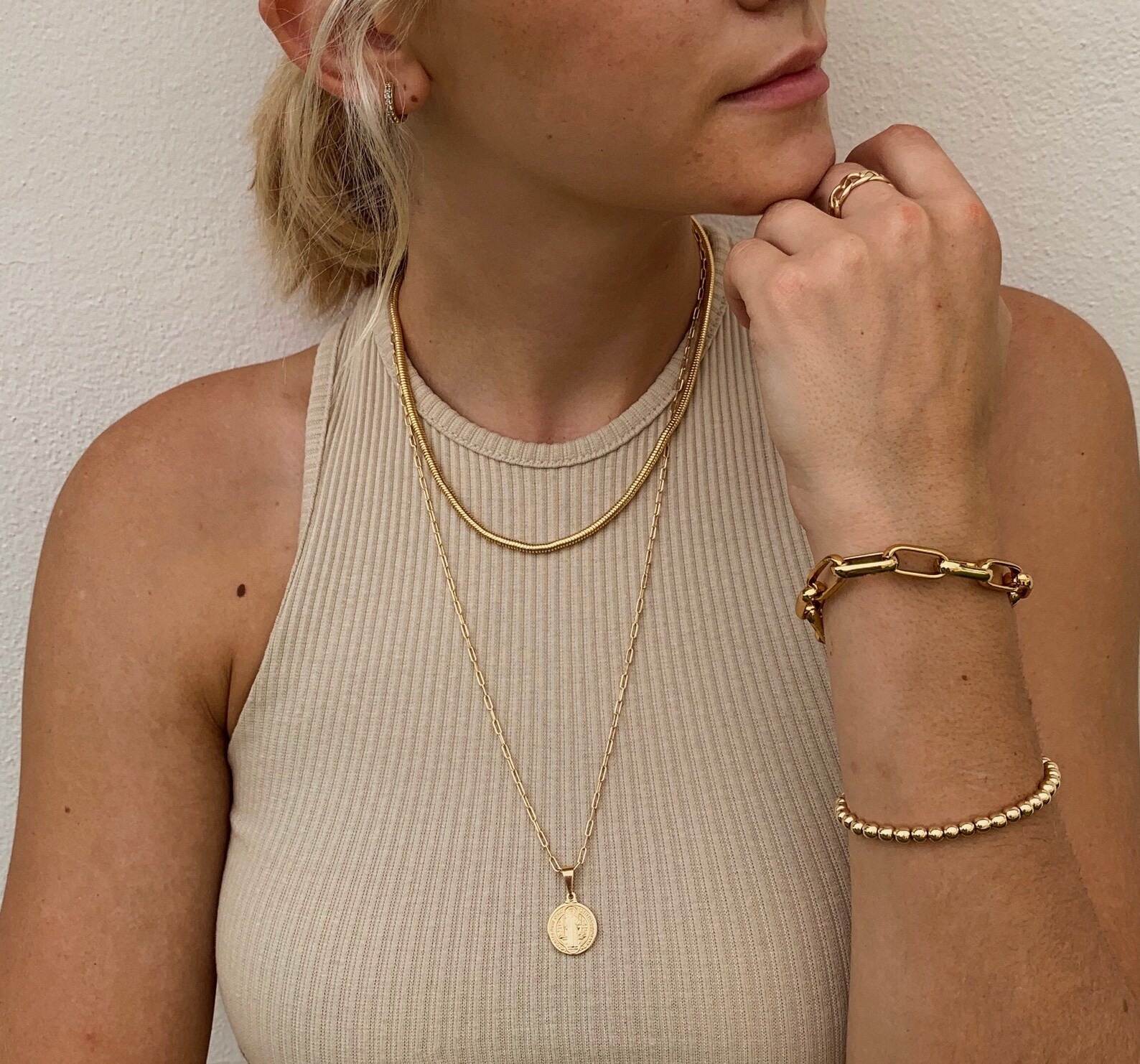 The Omega Chain Set Layered Double Dainty Chains Coin - Etsy