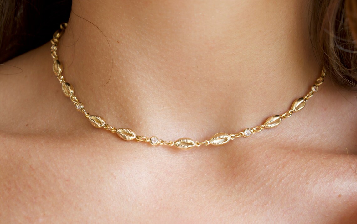 Gold Cowrie Shell Choker, Gold Shell Choker, Gold Shell Anklet, Gold ...