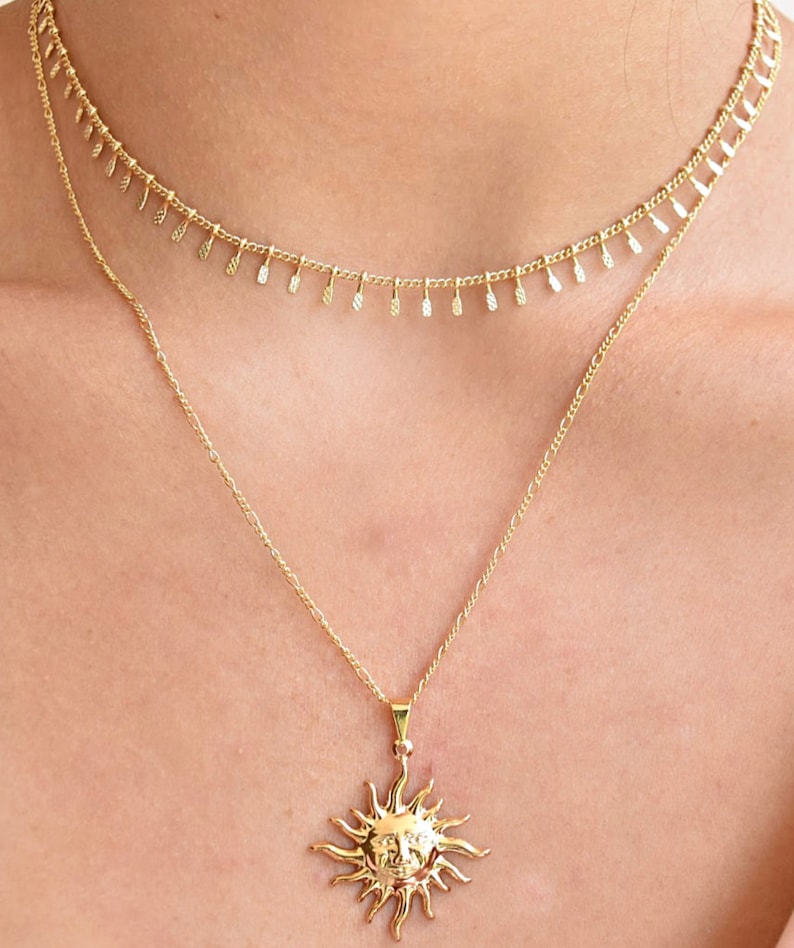 Dainty Gold Sun Necklace 18k Gold Sun Dainty Chain Dainty | Etsy
