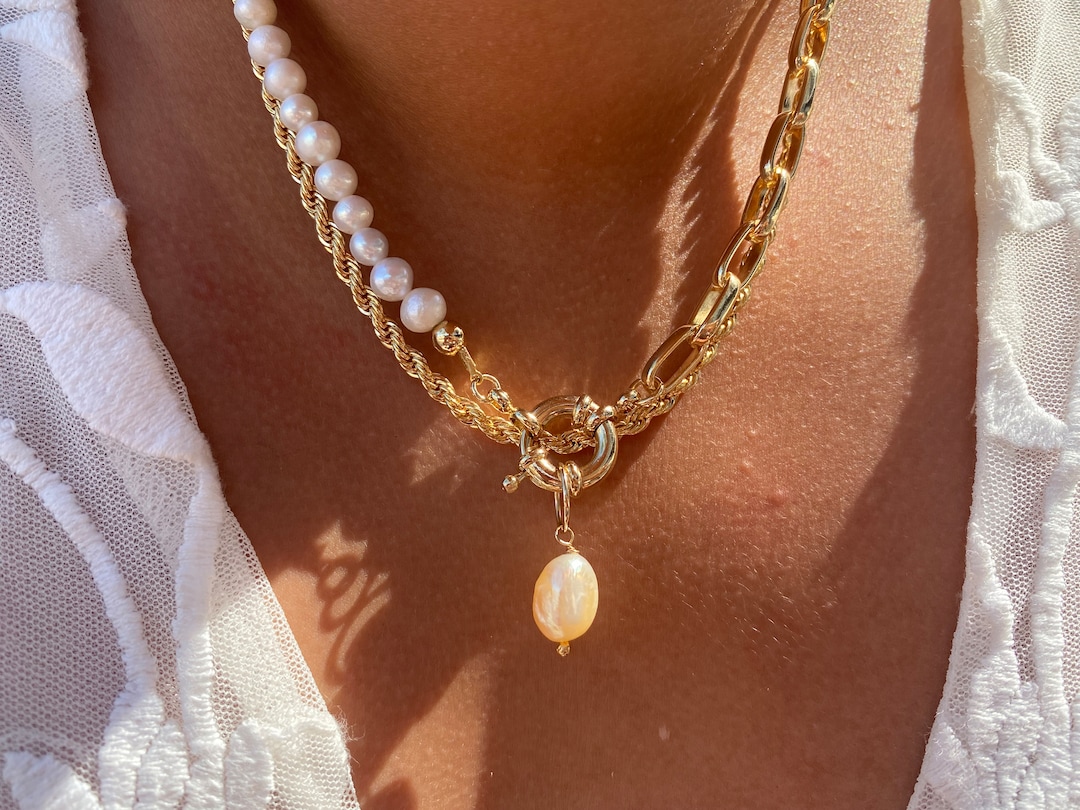 Fresh Water Pearl Necklace Layered Gold Filled Necklace Set Pearl Paper
